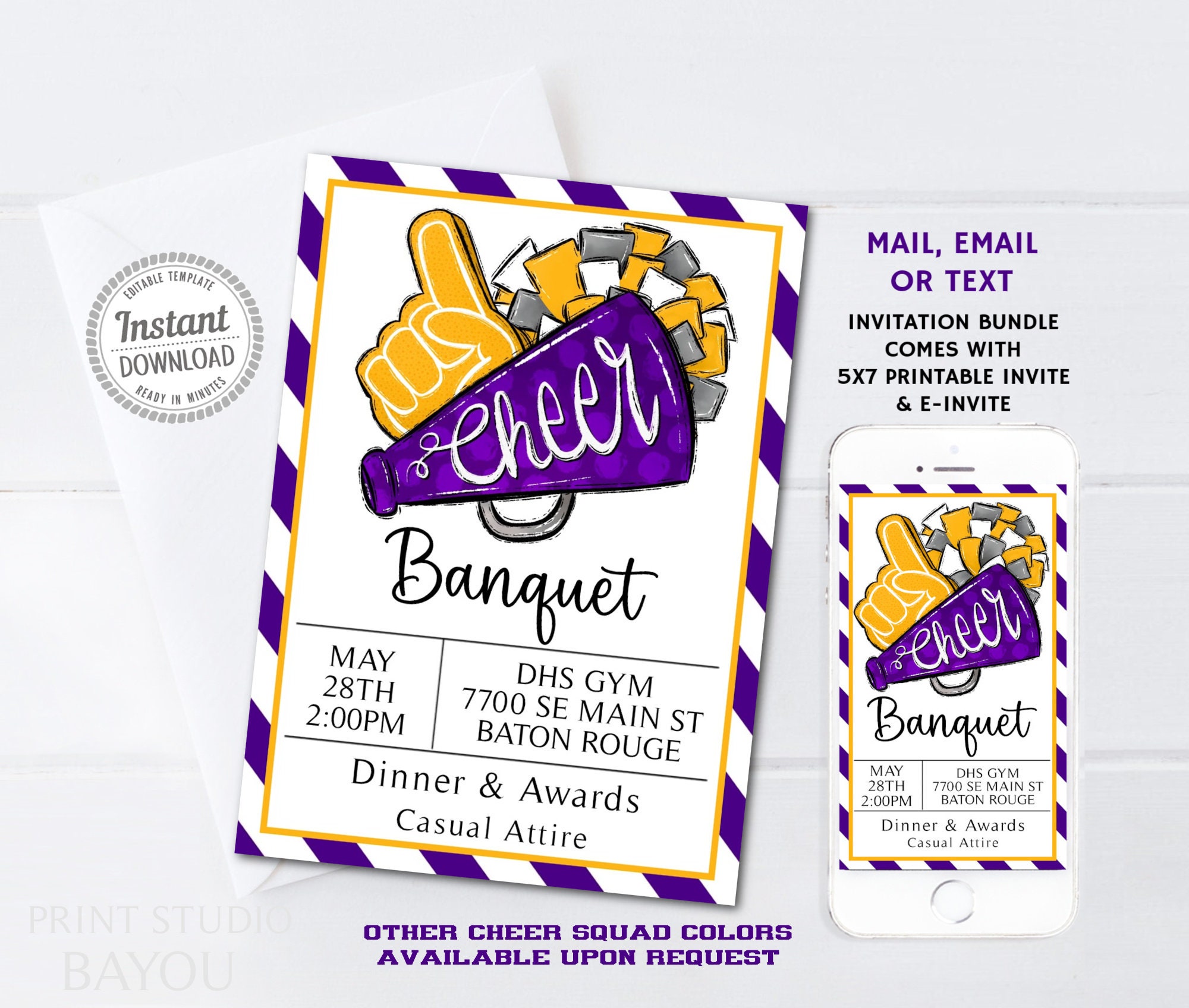 Printable End of Season Cheer Squad Banquet Invitation, End of Season ...