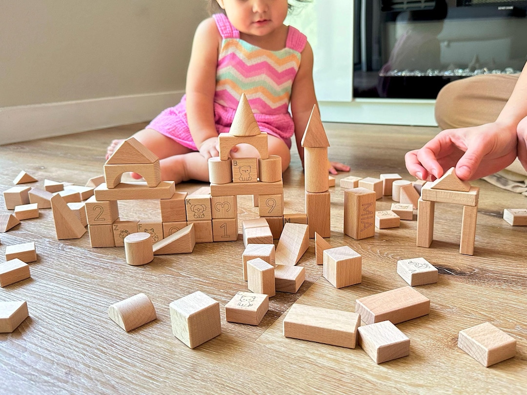 Wooden Building Blocks Set 100 Pcs | Montessori Toy | Sensory Play Set ...