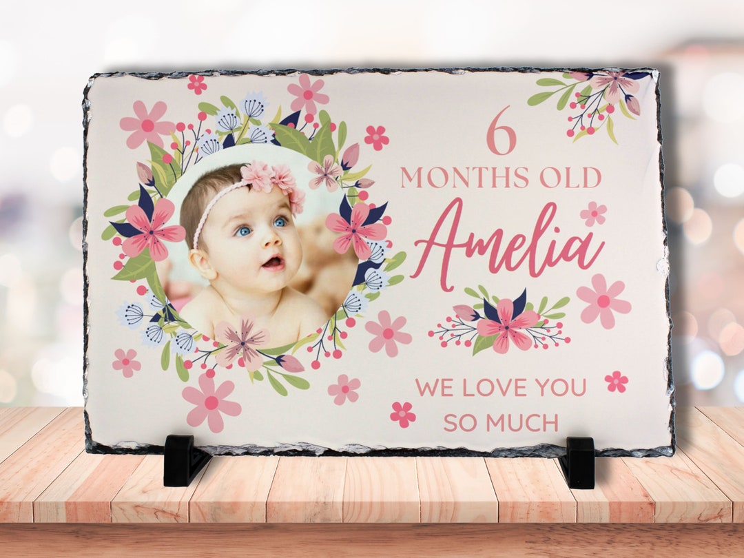 Adorable Baby Milestone Slate Photo Plaque Customizable Name & Months ...