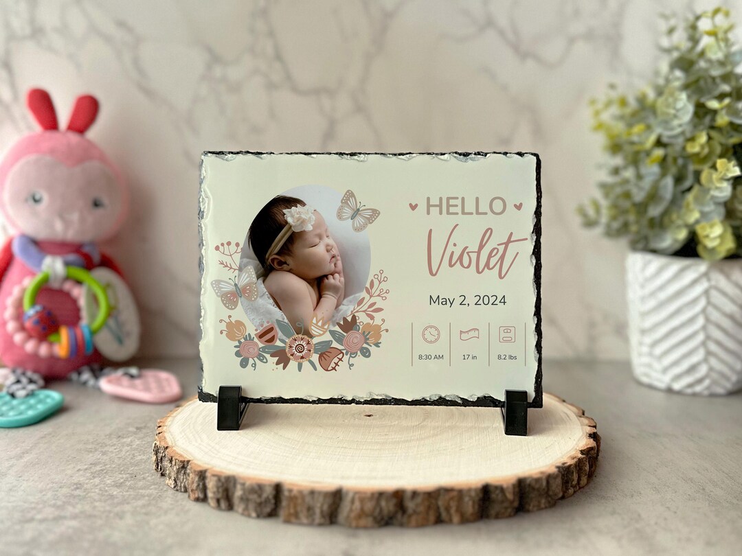 Personalized Newborn Baby Girl Slate - Custom Birth Stats & Photo ...