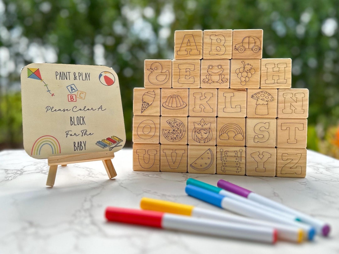 Baby Shower ABC Blocks Activity DIY Alphabet Block Decorating Game for ...
