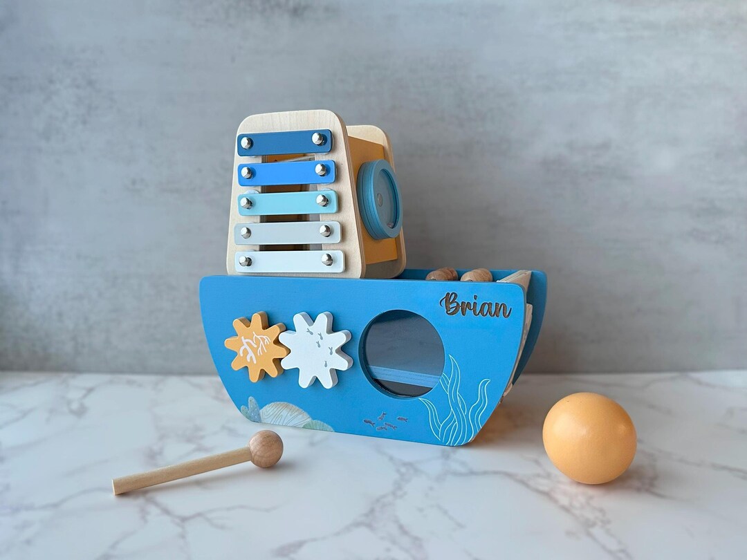 Personalized Montessori Wooden Boat- Engraved Baby Name | Sensory Toy ...