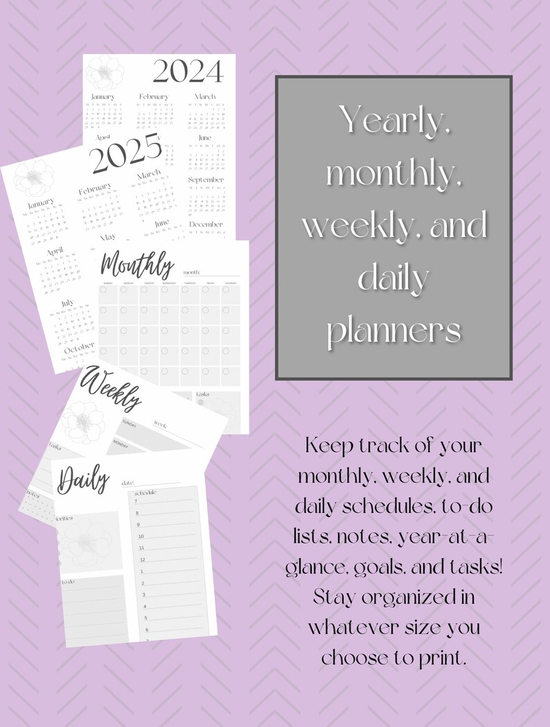 2024-2025 Yearly, Monthly, Weekly, Daily, Hourly Planner Instant ...