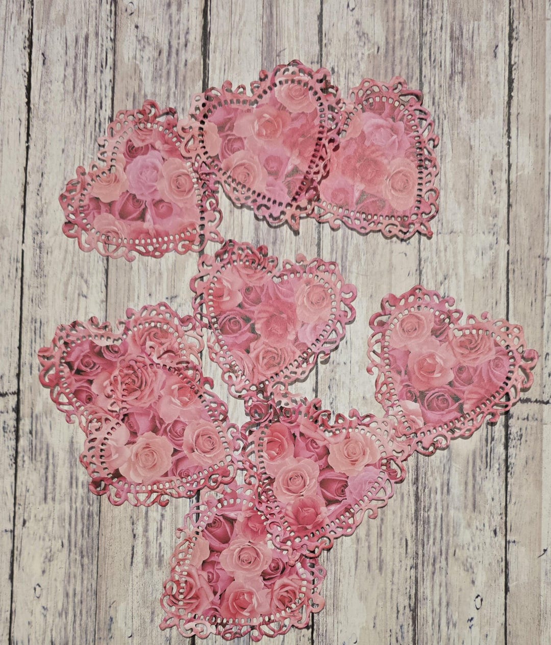 Paper Heart Doilies With Floral Print, Set of 10, Die Cuts Doilies ...
