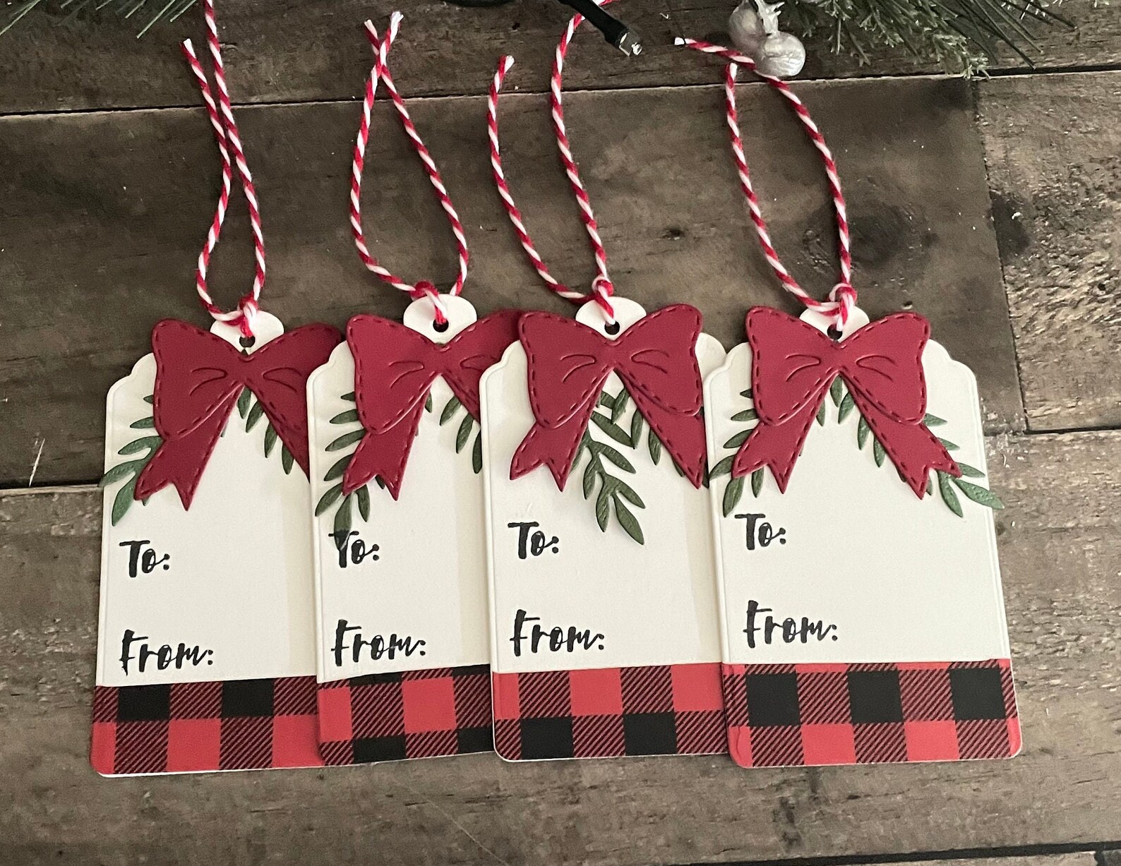 Christmas Gift Tags, Red Buffalo Plaid, Bow & Leaves, Set of 6 - Etsy