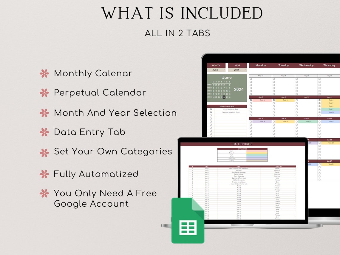 Monthly Calendar Spreadsheet Google Sheets to Do List Daily Schedule ...
