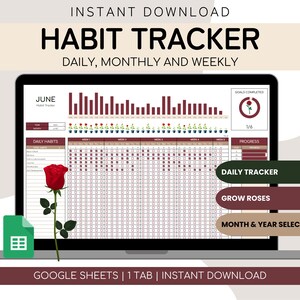 Habit Tracker Spreadsheet Google Sheets | Monthly Digital Habit Tracker ...