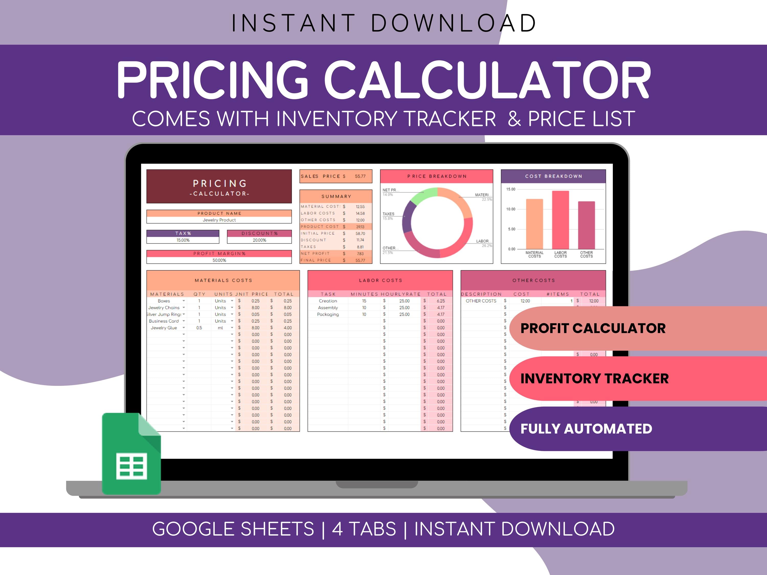 Pricing Calculator for Small Business Google Sheets | Business Tracker ...