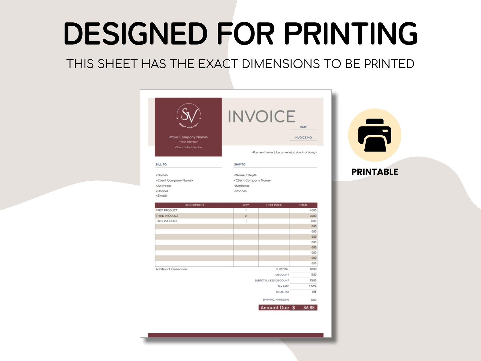 Printable Invoice Template | Invoice Spreadsheet | Invoice Google ...