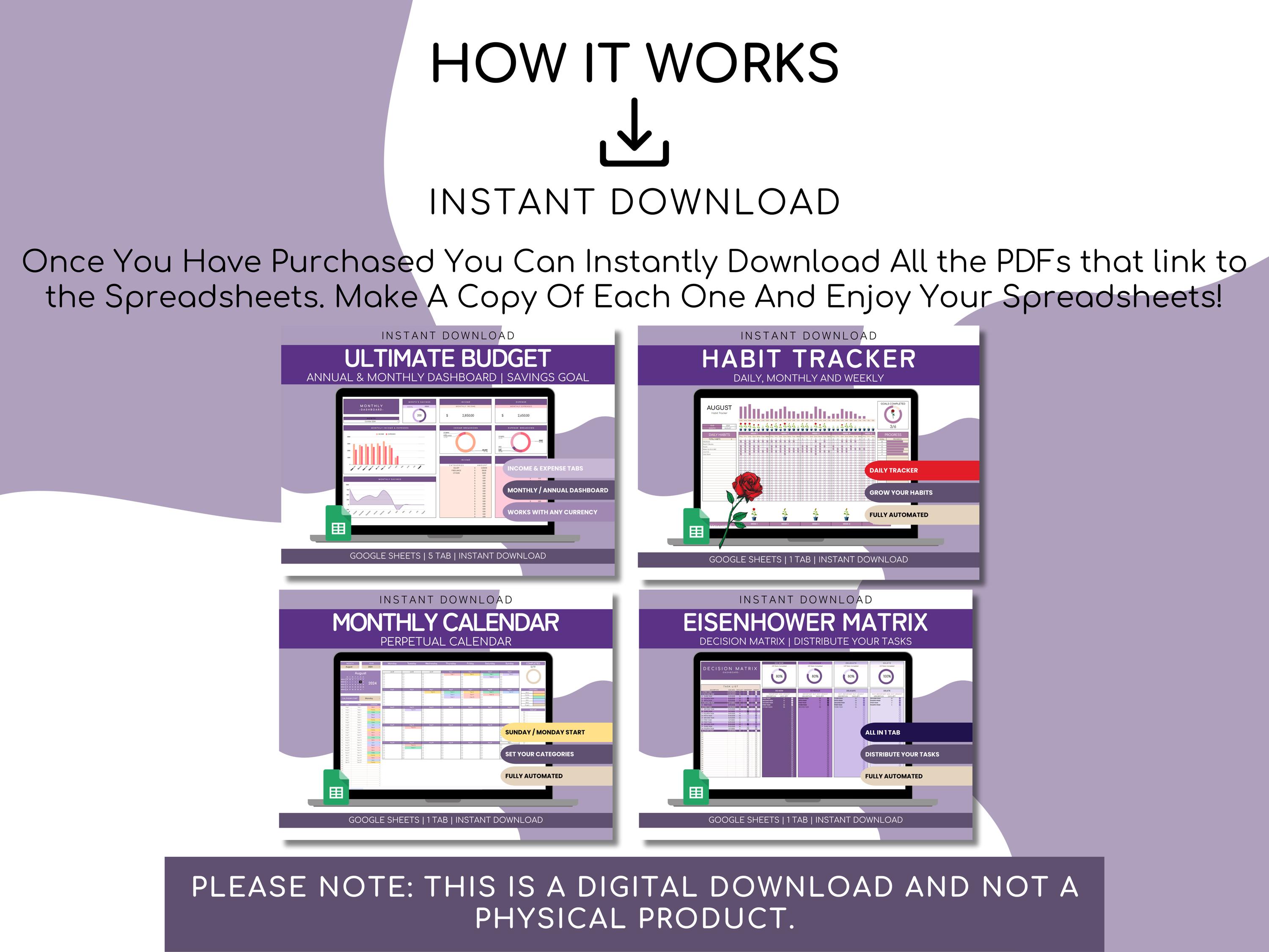 Productivity Planner Bundle Spreadsheet | Productivity Bundle ...