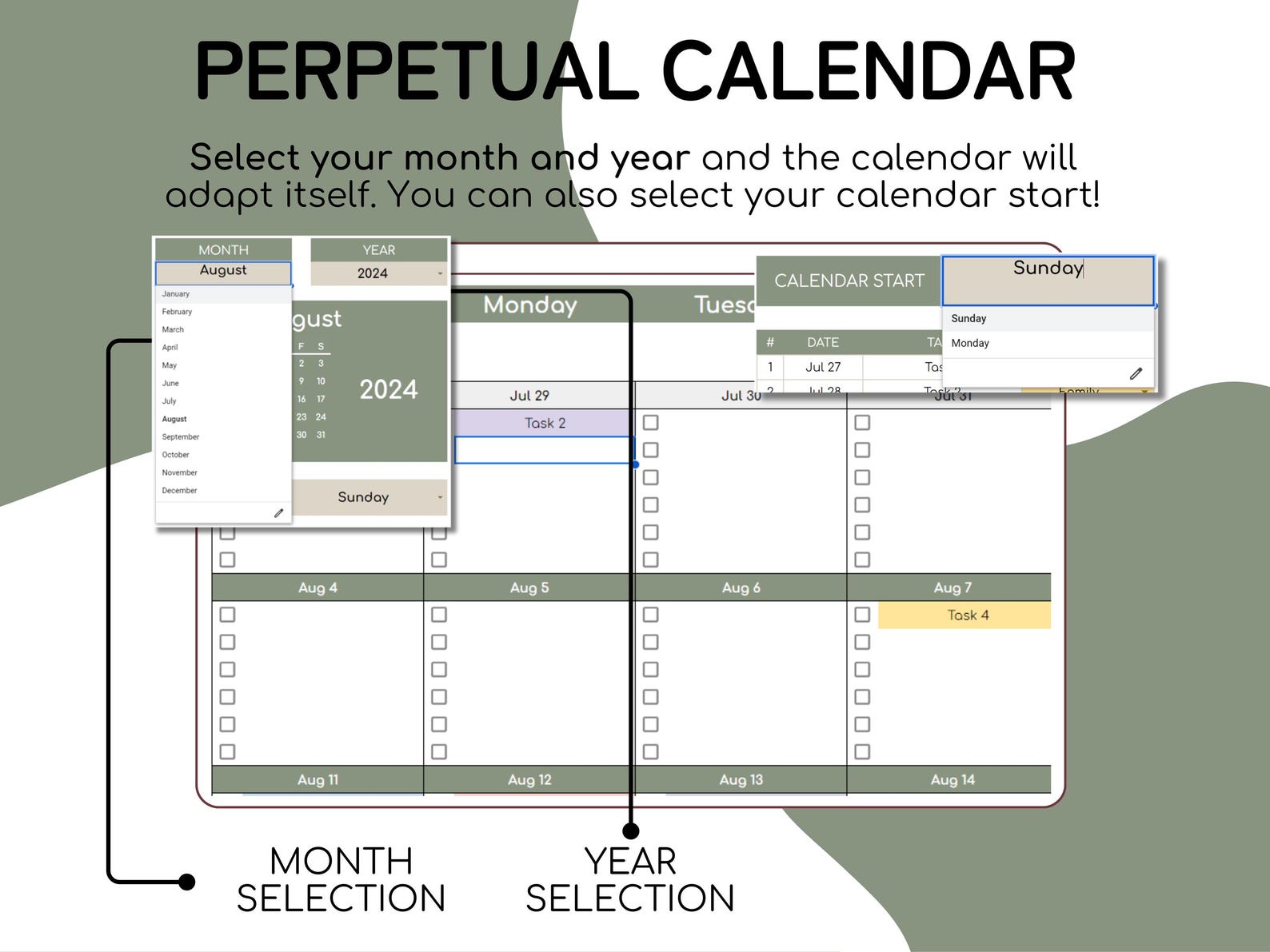 Monthly Calendar Spreadsheet Google Sheets | Daily Schedule | Color ...