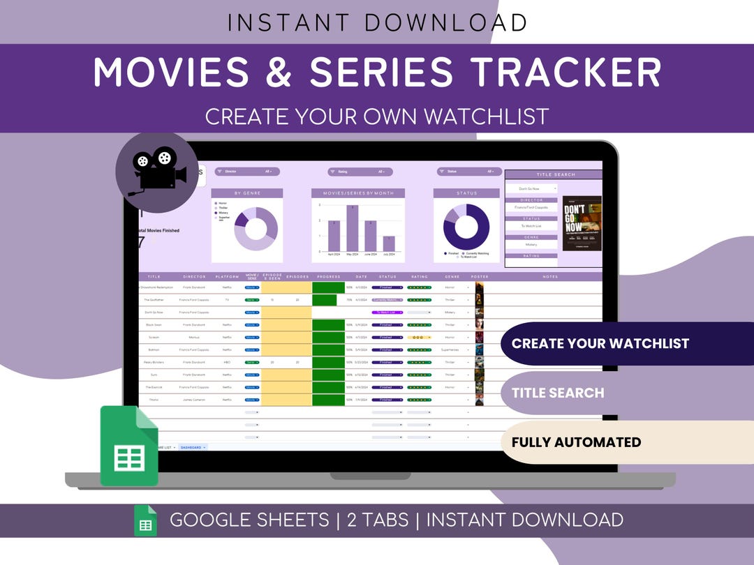 Movies & Series Tracker Spreadsheet | Movie Tracker Google Sheets ...