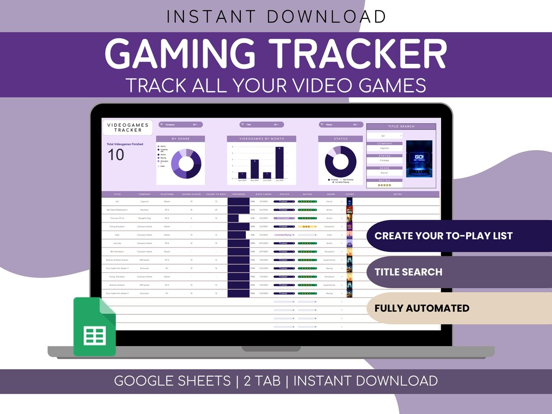 Gaming Tracker Google Sheets | Simple Video Game Tracker Spreadsheet ...