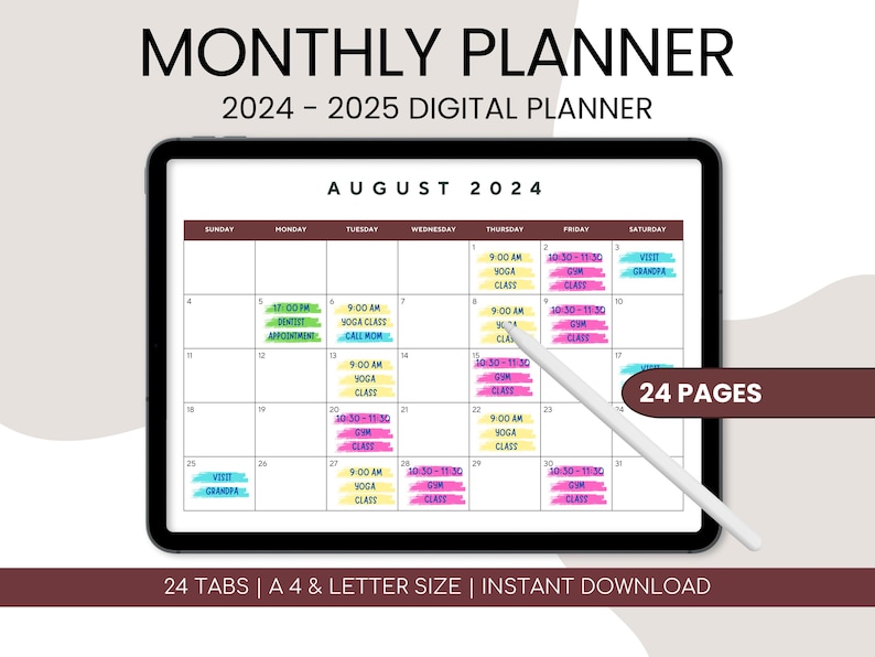 2024 2025 Digital Monthly Calendar for Goodnotes Minimalist Digital ...