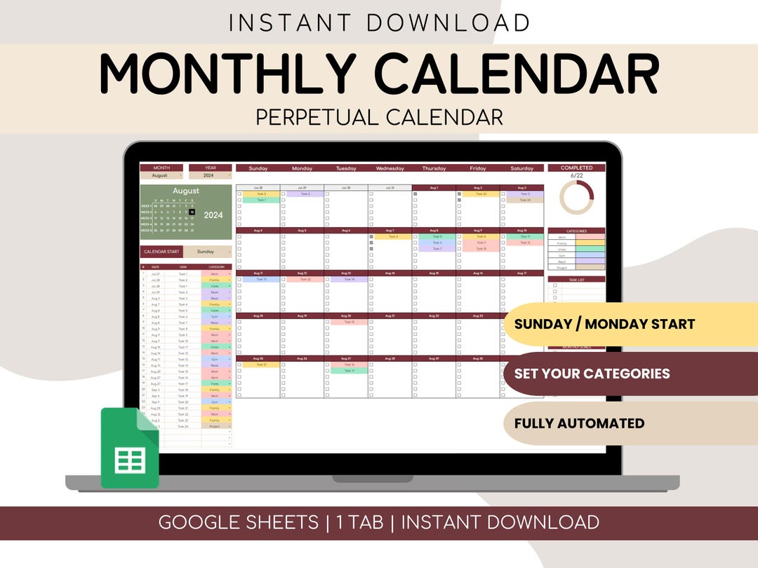Monthly Calendar Spreadsheet Google Sheets | Google Sheets Daily ...