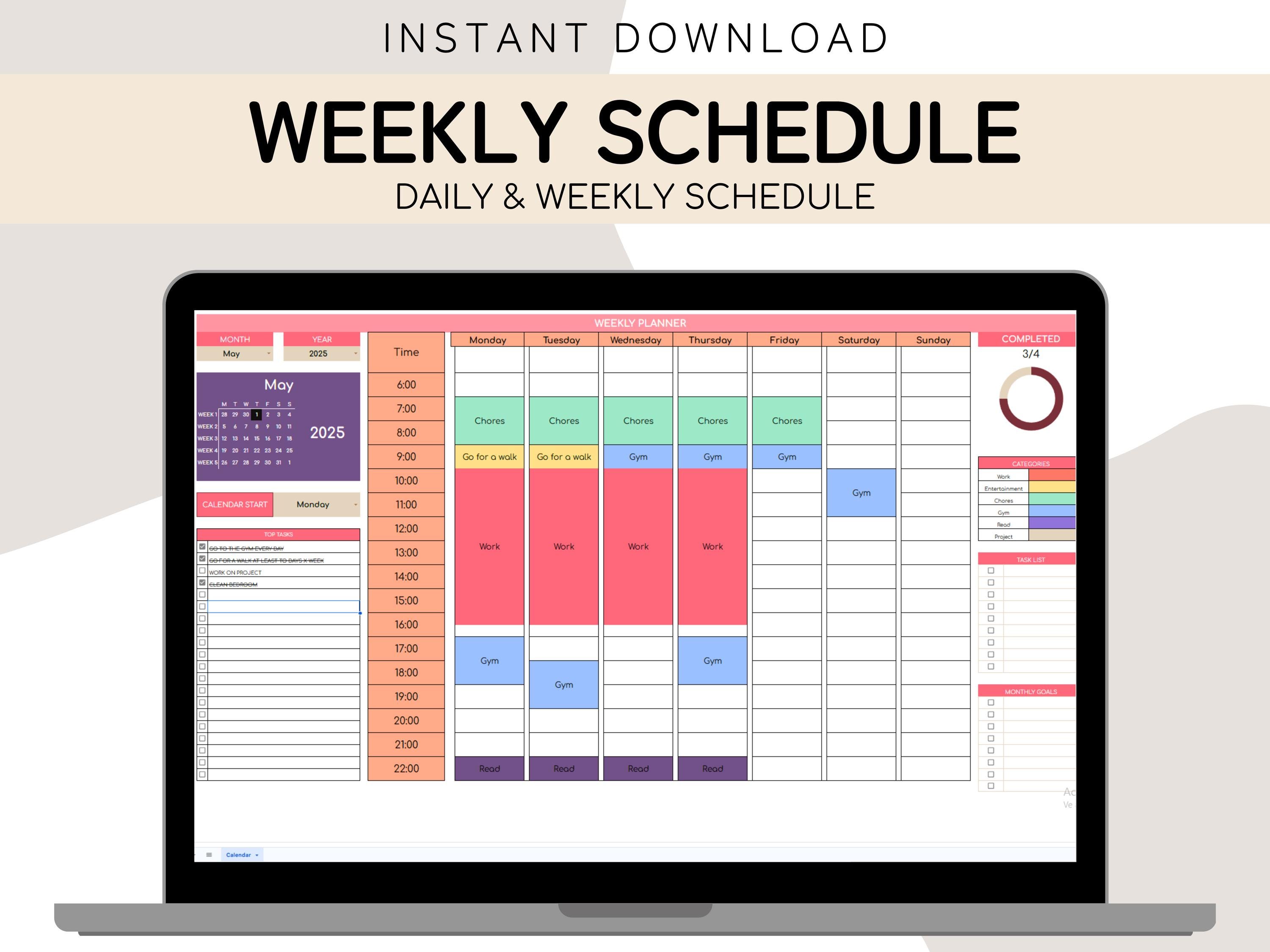 Weekly Schedule Spreadsheet | Daily Schedule Spreadsheet | Weekly ...