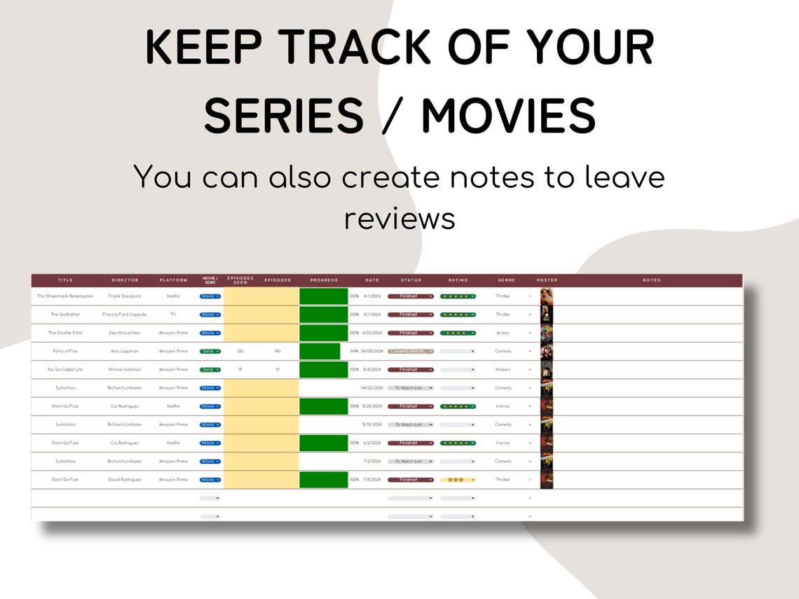 Movies & Series Tracker for Google Sheets | Series Planner With Review ...