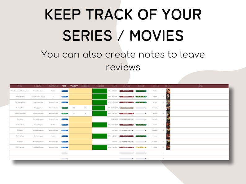 Movies & Series Tracker for Google Sheets | Series Planner With Review ...