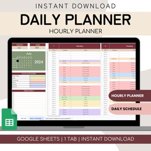 Daily Planner Google Sheets | Hourly Planner | Daily Schedule Google ...