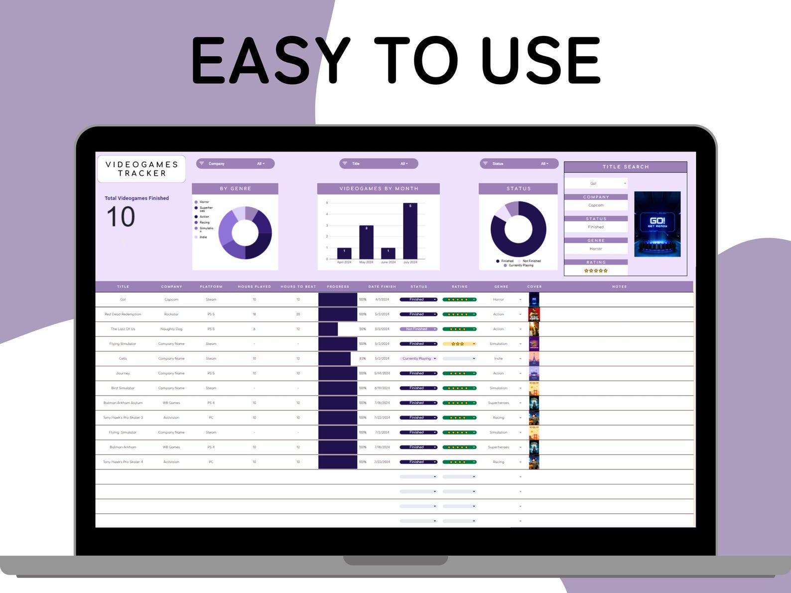 Gaming Tracker Google Sheets | Simple Video Game Tracker Spreadsheet ...