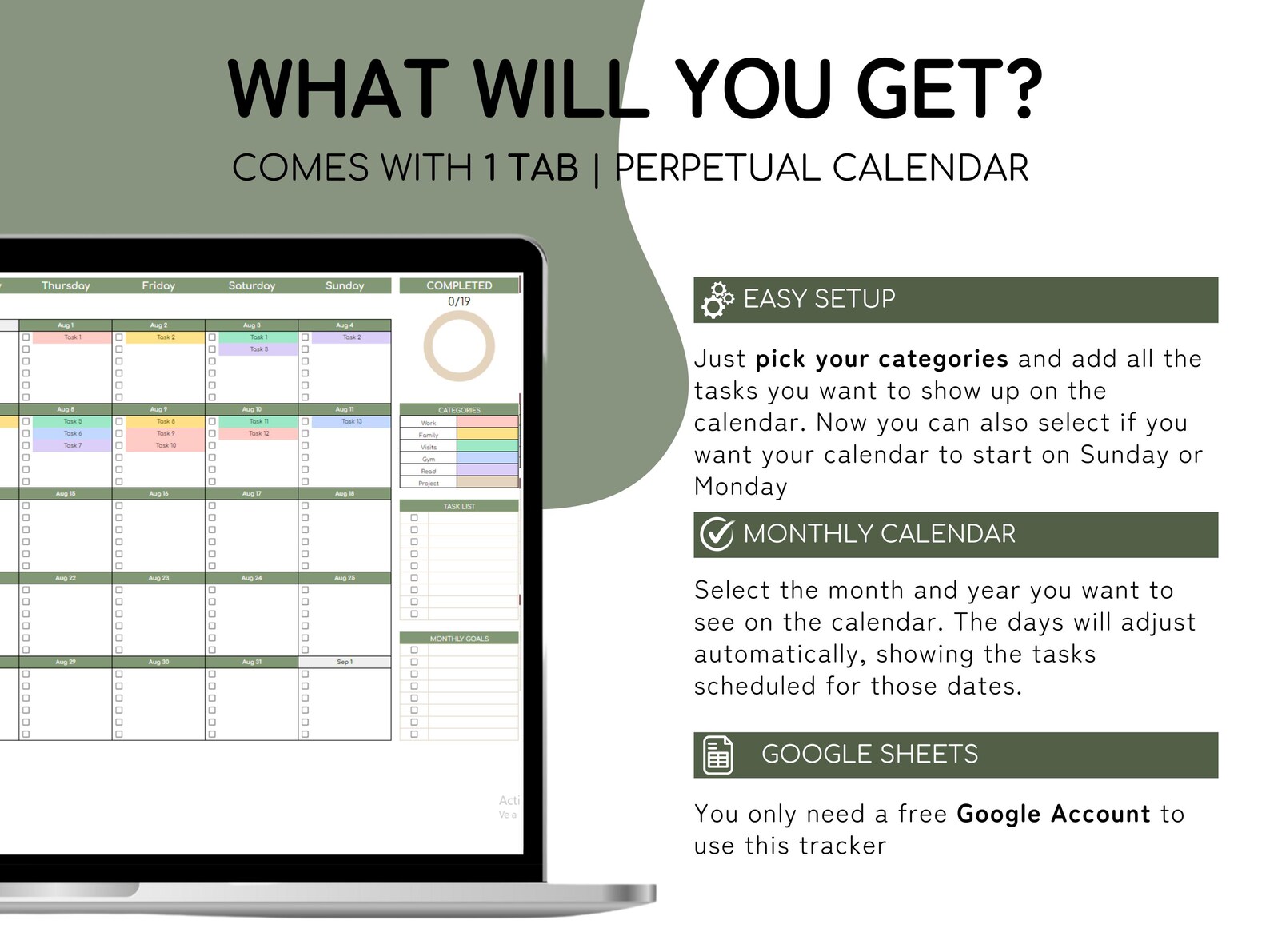 Monthly Calendar Spreadsheet Google Sheets | Daily Schedule | Color ...