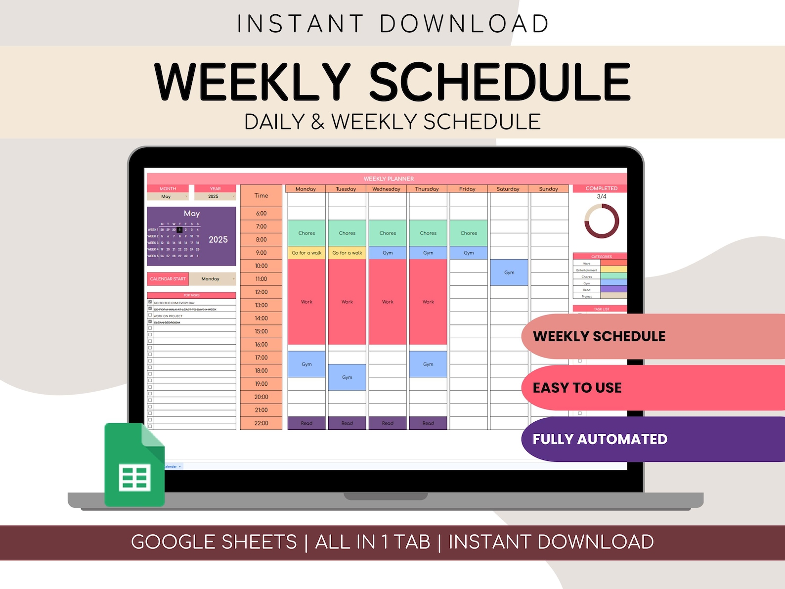 Weekly Schedule Spreadsheet | Daily Schedule Spreadsheet | Weekly ...