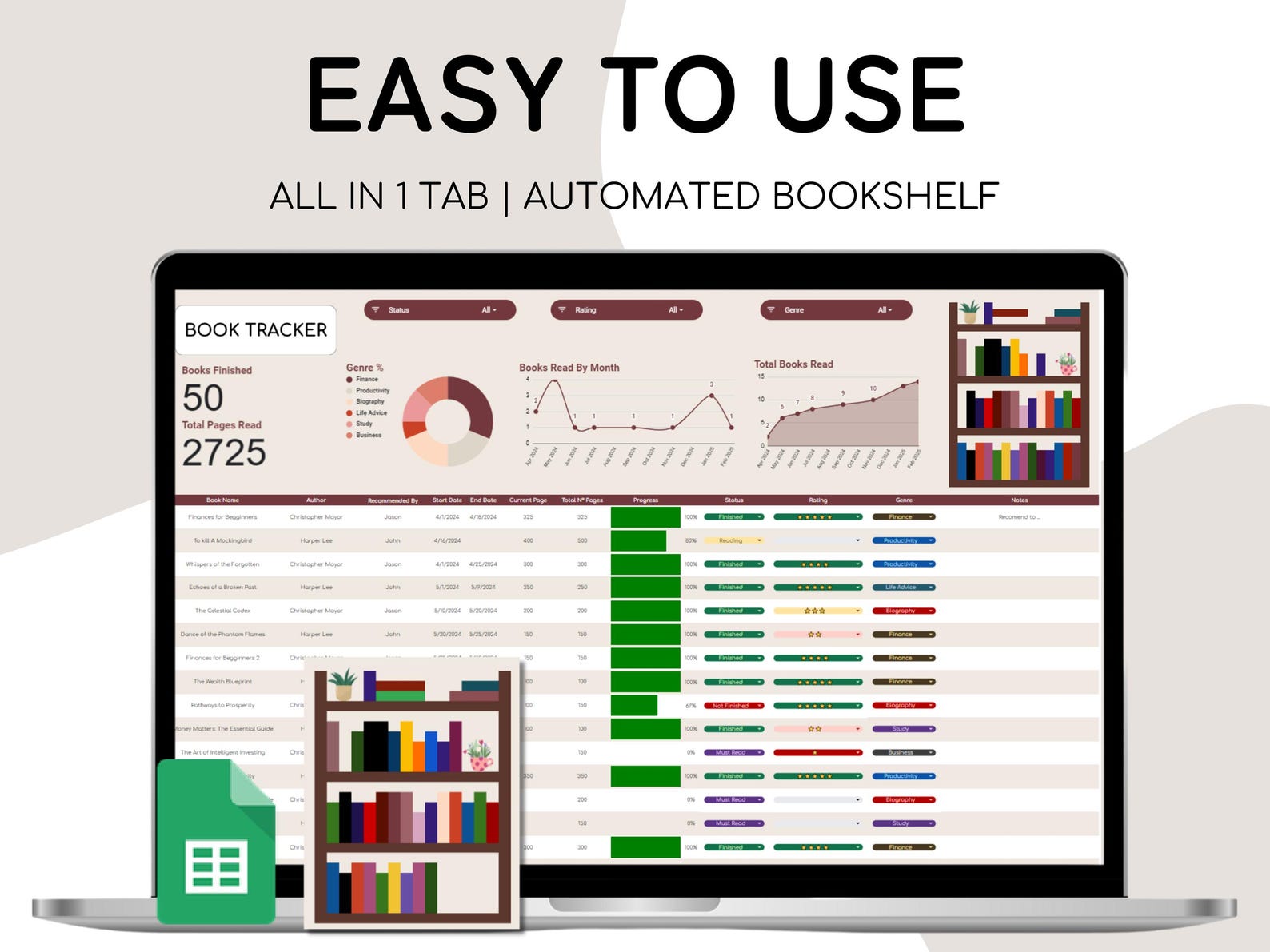 Book Tracker Spreadsheet Google Sheets | Reading Tracker Spreadsheet ...
