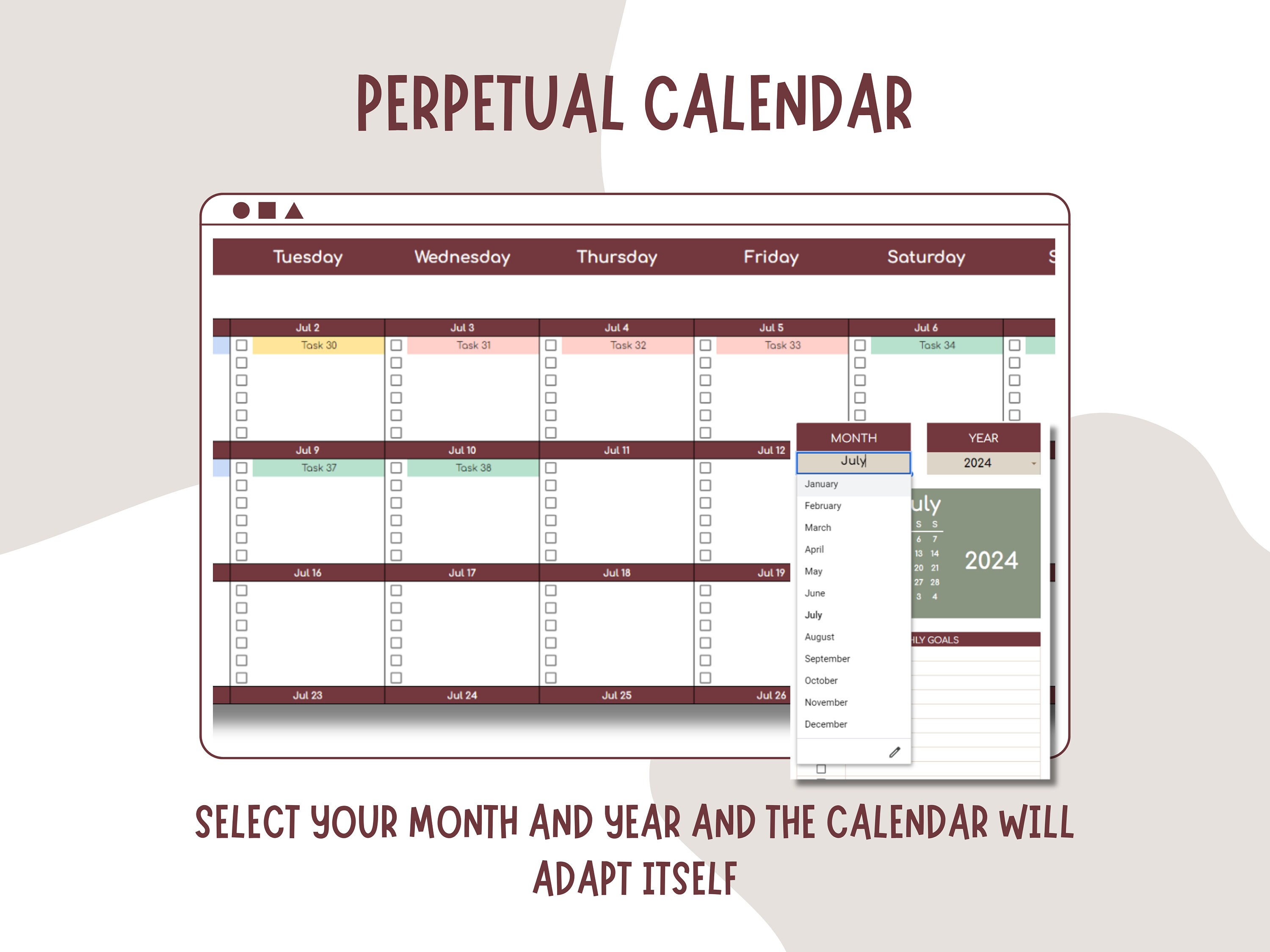Monthly Calendar Spreadsheet Google Sheets | to Do List | Daily ...