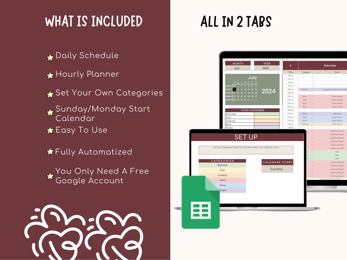 Daily Planner Google Sheets | Hourly Planner | Daily Schedule Google ...
