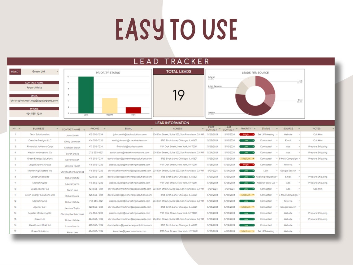 Lead Tracker for Google Sheets Spreadsheet | Digital Client Management ...