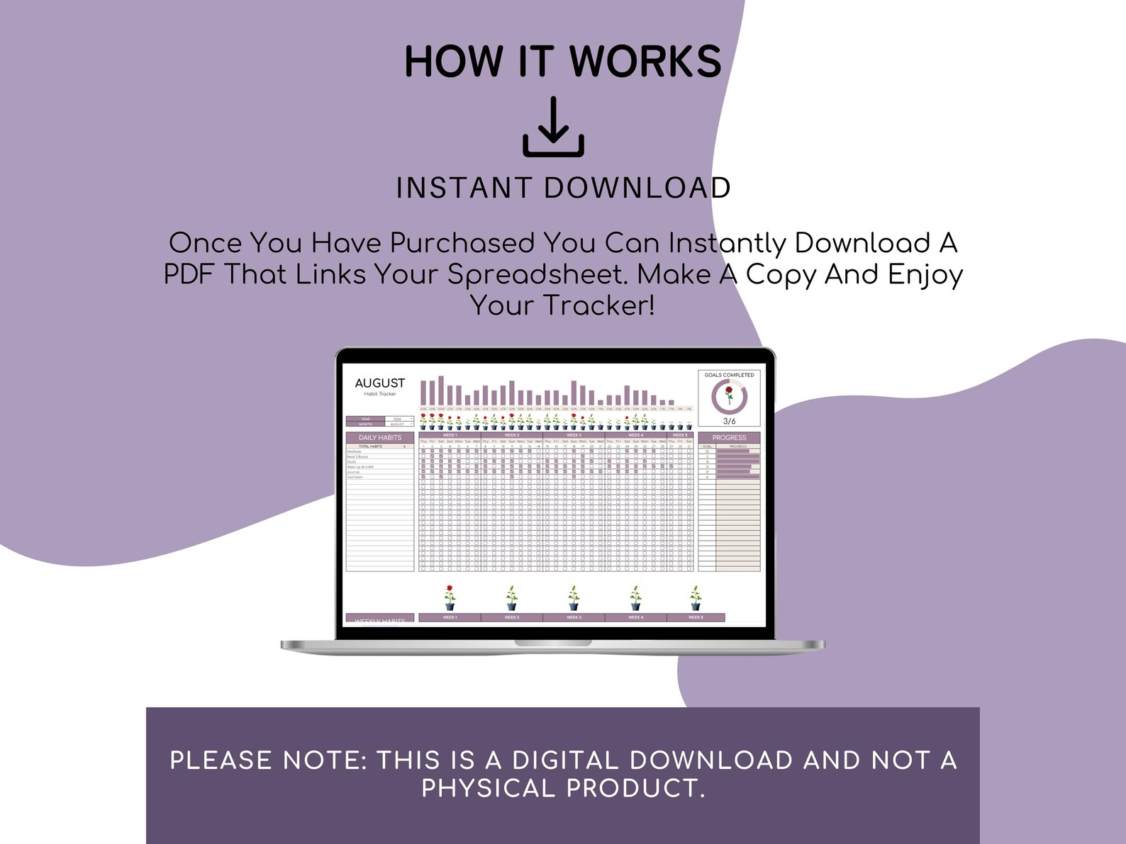 Habit Tracker Spreadsheet Google Sheets | Purple Monthly Digital Habit ...