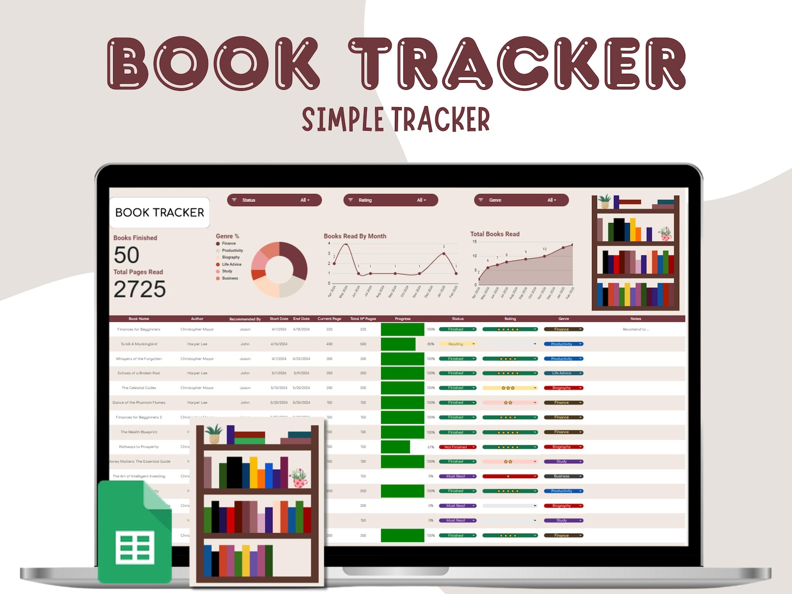 Book Tracker Spreadsheet Google Sheets | Reading Tracker Spreadsheet ...