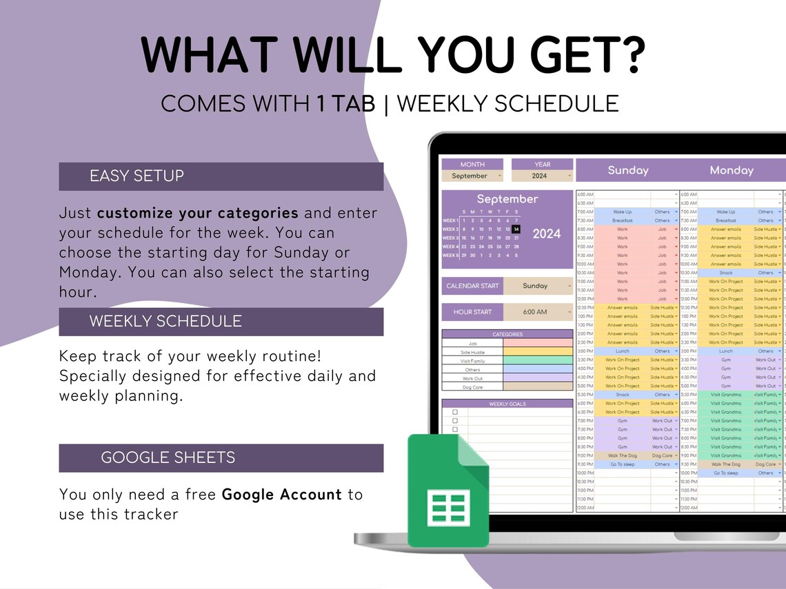 Daily Schedule Spreadsheet | Weekly Schedule Google Sheets | Google ...