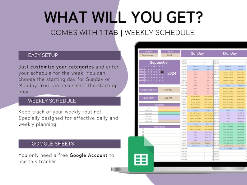Daily Schedule Spreadsheet | Weekly Schedule Google Sheets | Google ...