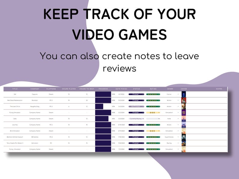Gaming Tracker Google Sheets | Simple Video Game Tracker Spreadsheet ...