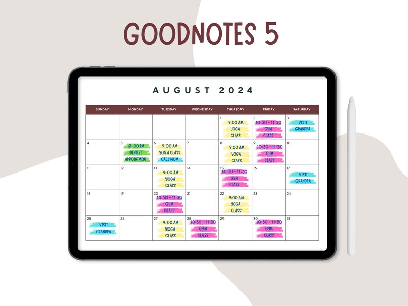 2024 2025 Digital Monthly Calendar for Goodnotes Minimalist Digital ...