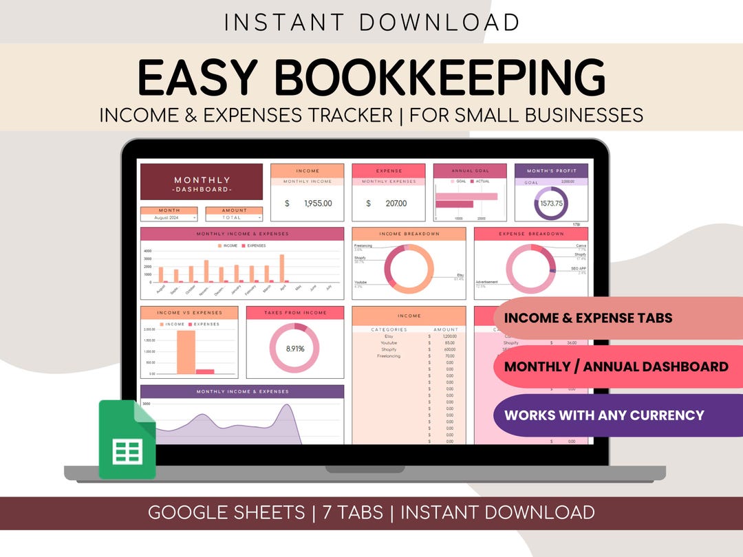 Small Business Easy Bookkeeping Google Sheets | Simple Bookkeeping ...