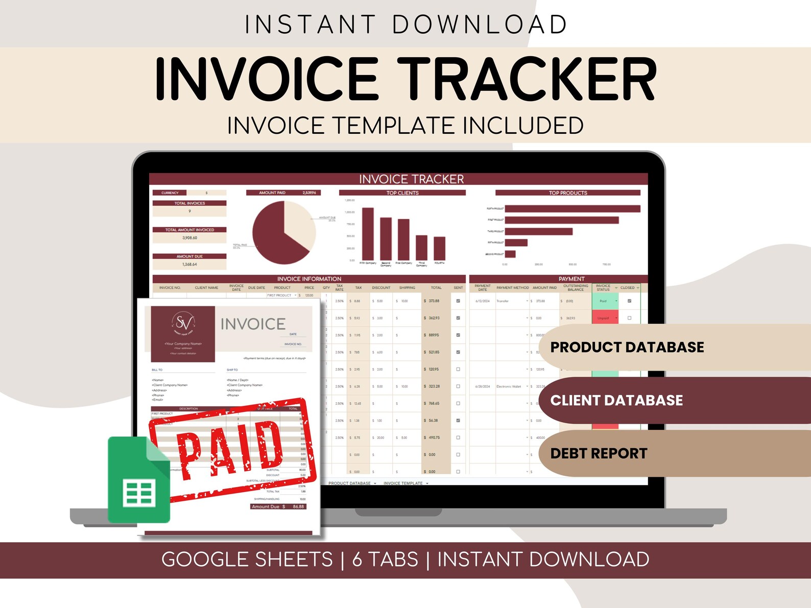 Invoice Tracker Google Sheets | Business Manager | Invoice Tracker ...