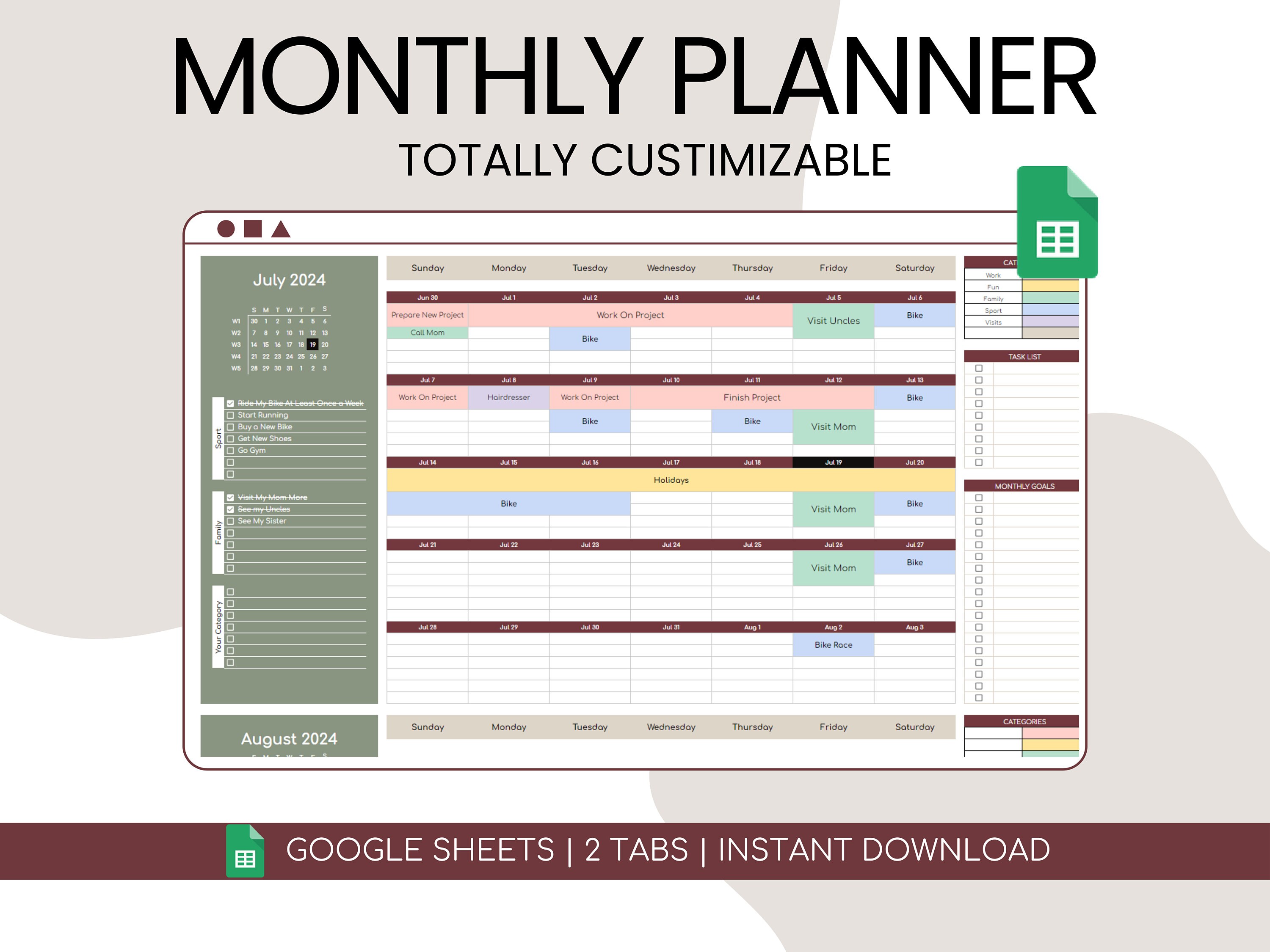 Yearly Planner Google Sheets Template Daily Checklist Instant Download ...