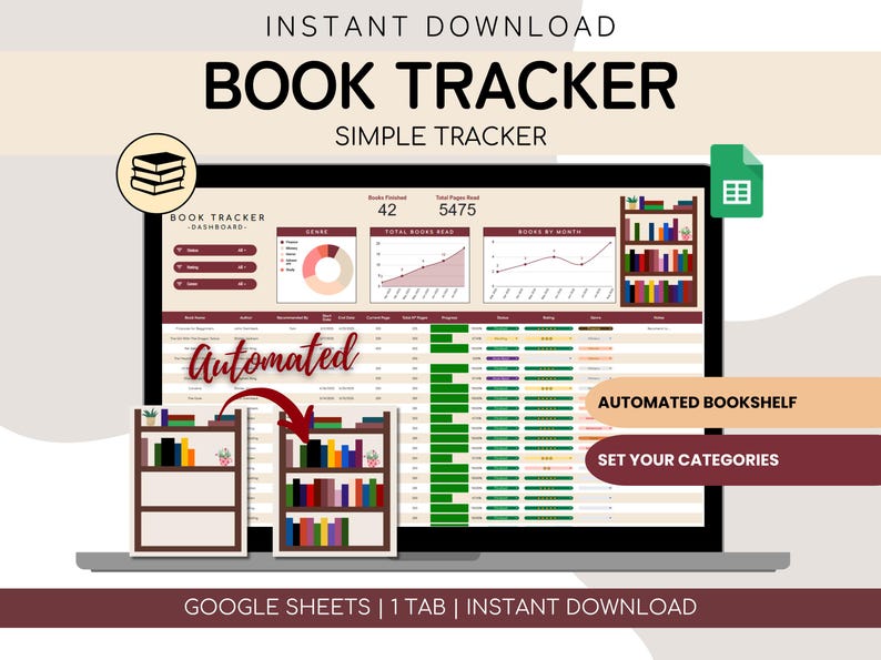 Book Tracker Template | Book Tracker Google Sheets | Book Log Template ...