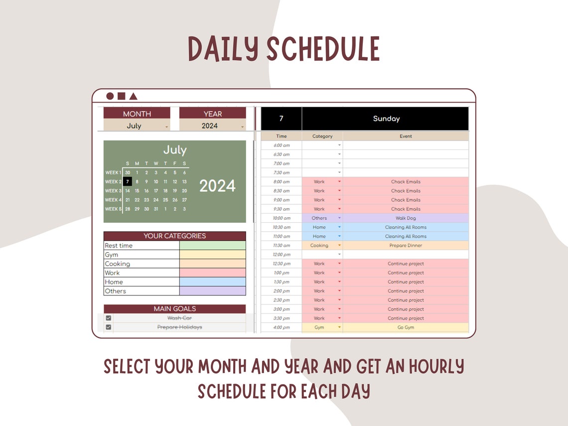 Daily Planner Google Sheets | Hourly Planner | Daily Schedule Google ...