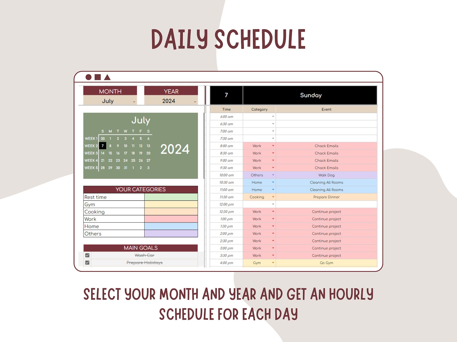 Daily Planner Google Sheets | Hourly Planner | Daily Schedule Google ...