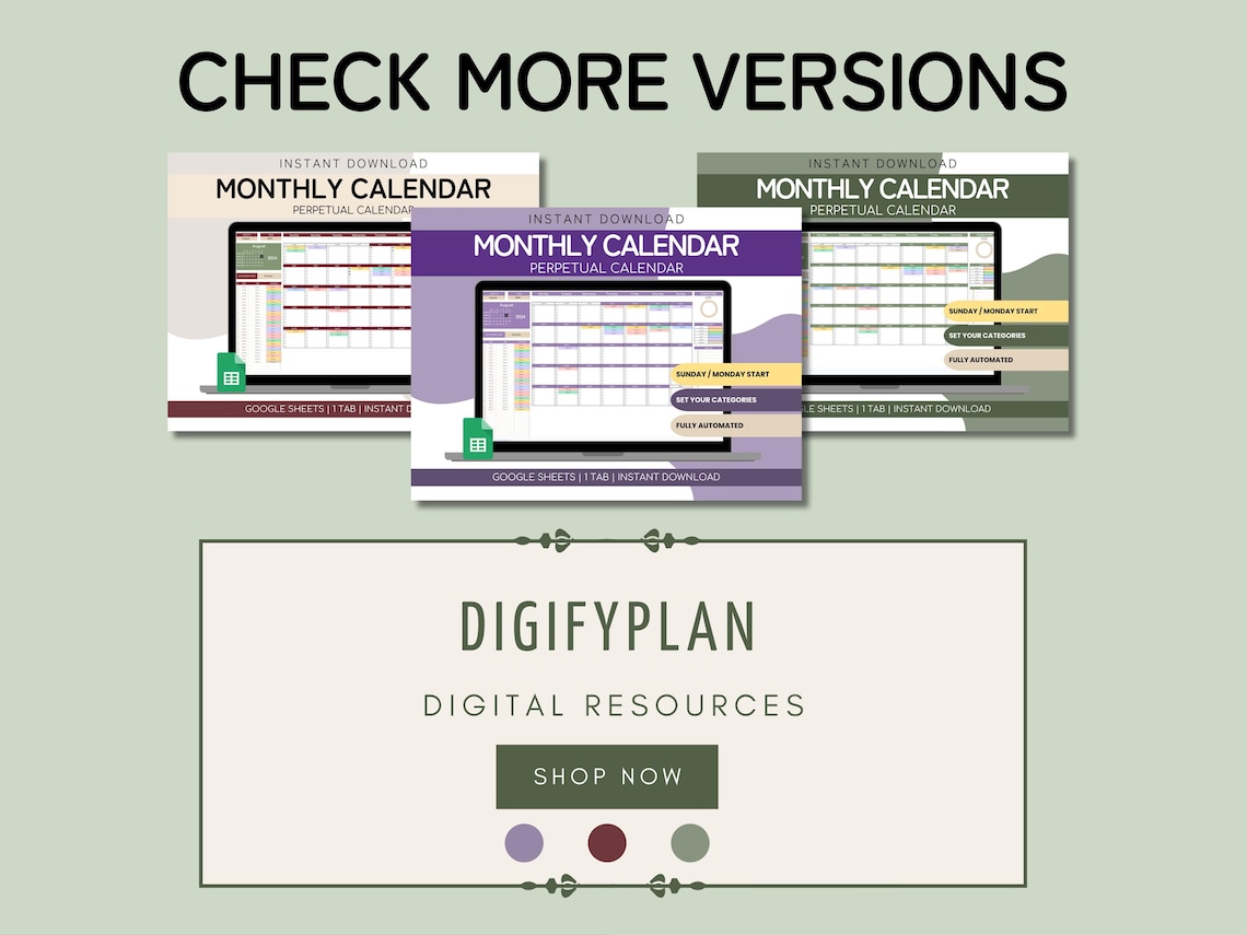 Monthly Calendar Spreadsheet Google Sheets | Daily Schedule | Color ...