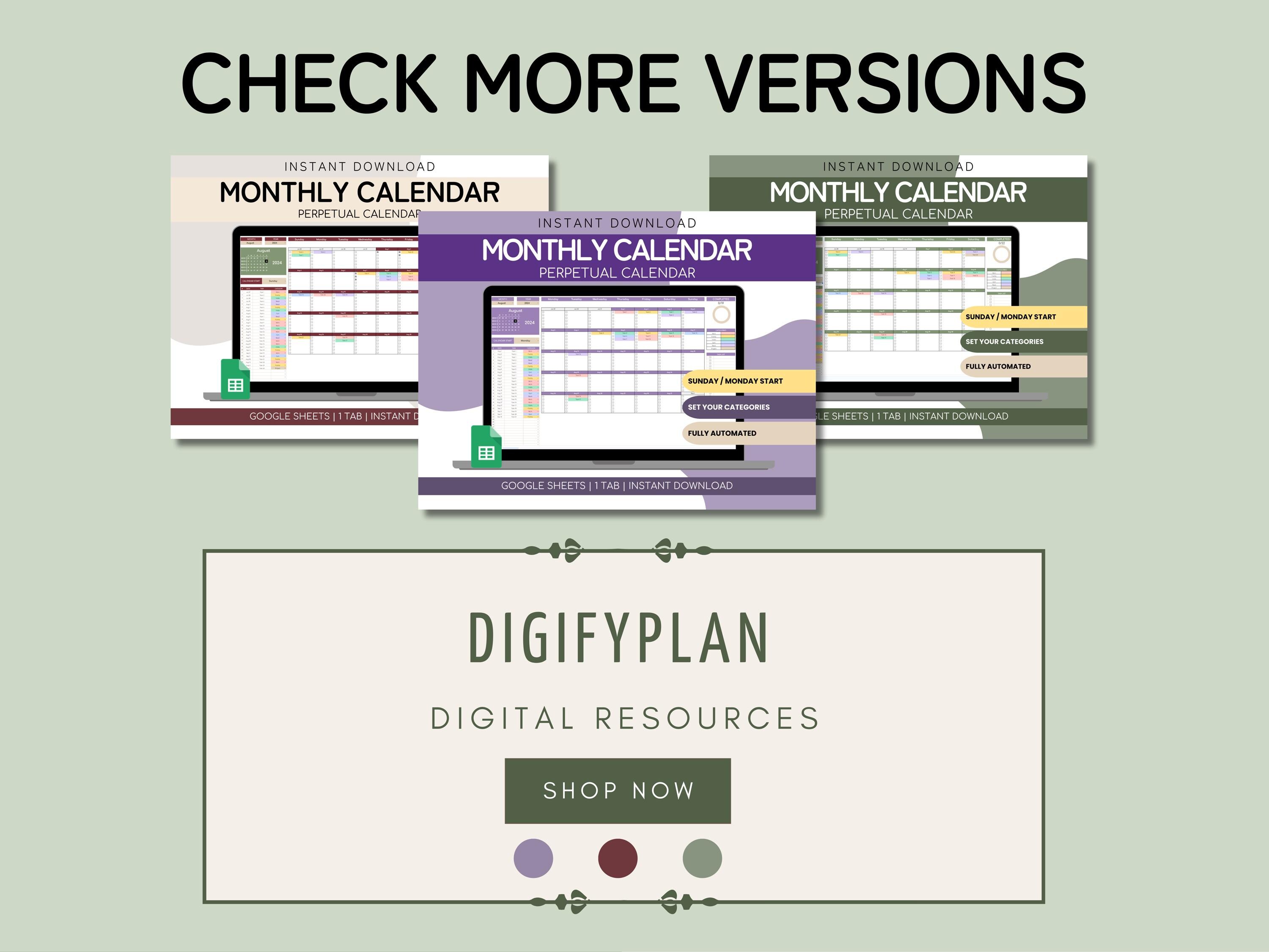 Monthly Calendar Spreadsheet Google Sheets | Daily Schedule | Color ...