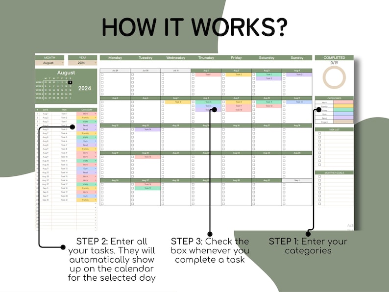 Monthly Calendar Spreadsheet Google Sheets | Daily Schedule | Color ...