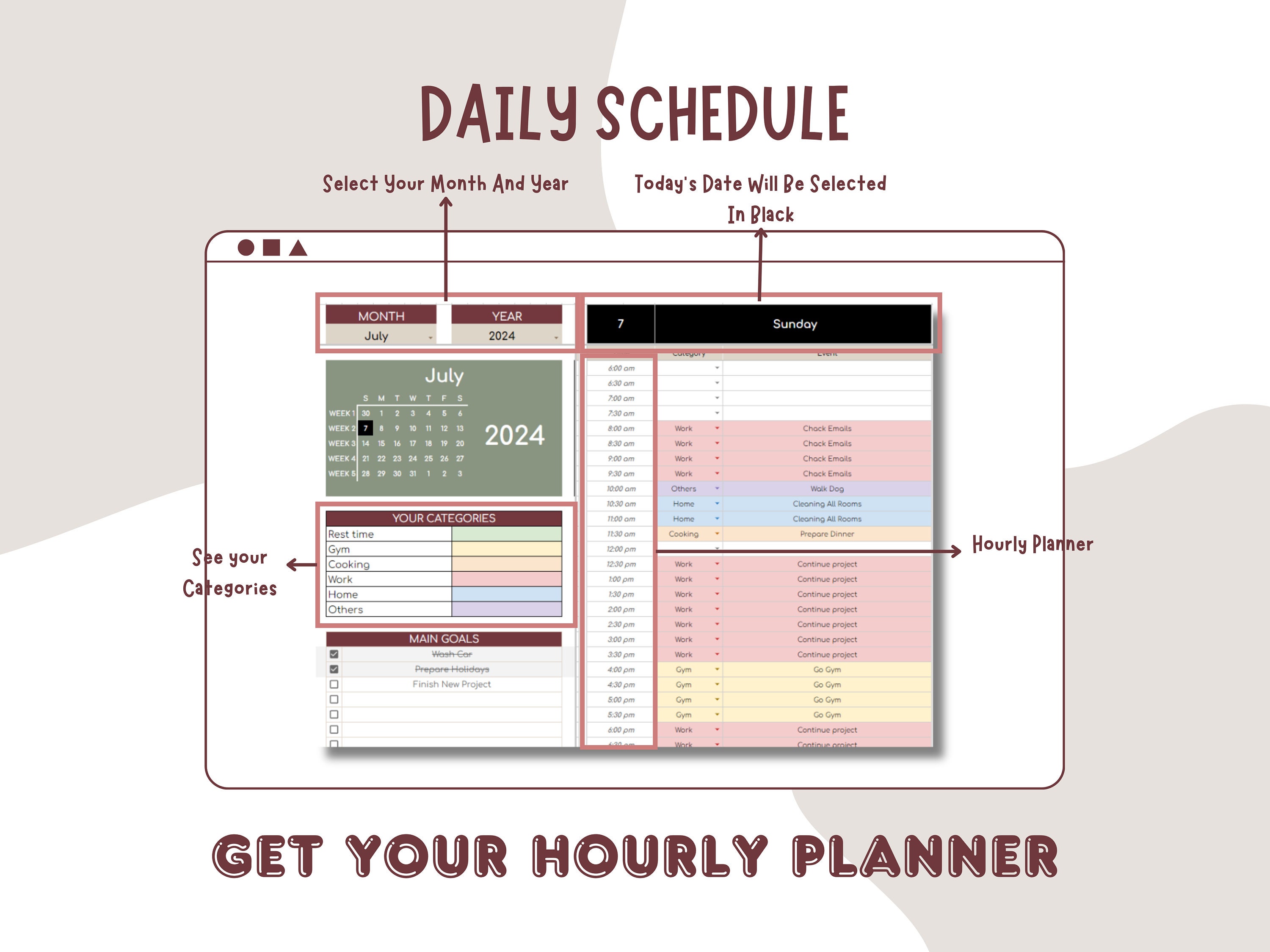 Daily Planner Google Sheets | Hourly Planner | Daily Schedule Google ...