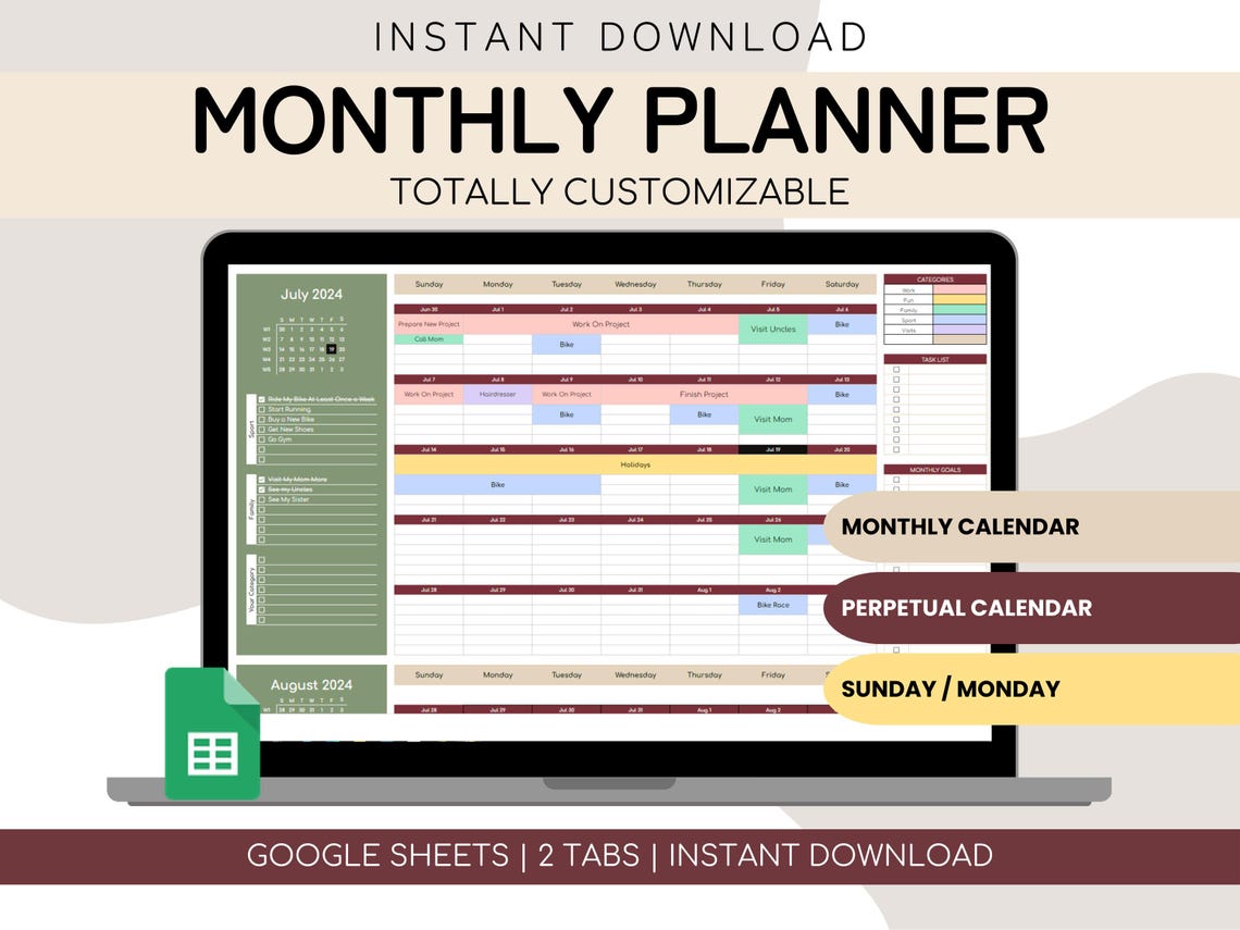 Yearly Planner Google Sheets Template Daily Checklist Instant Download ...