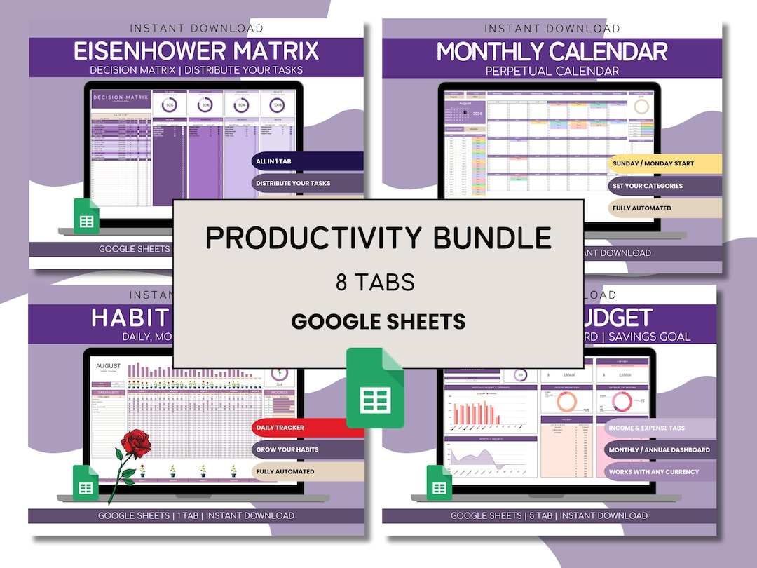 Productivity Planner Bundle Spreadsheet | Productivity Bundle ...
