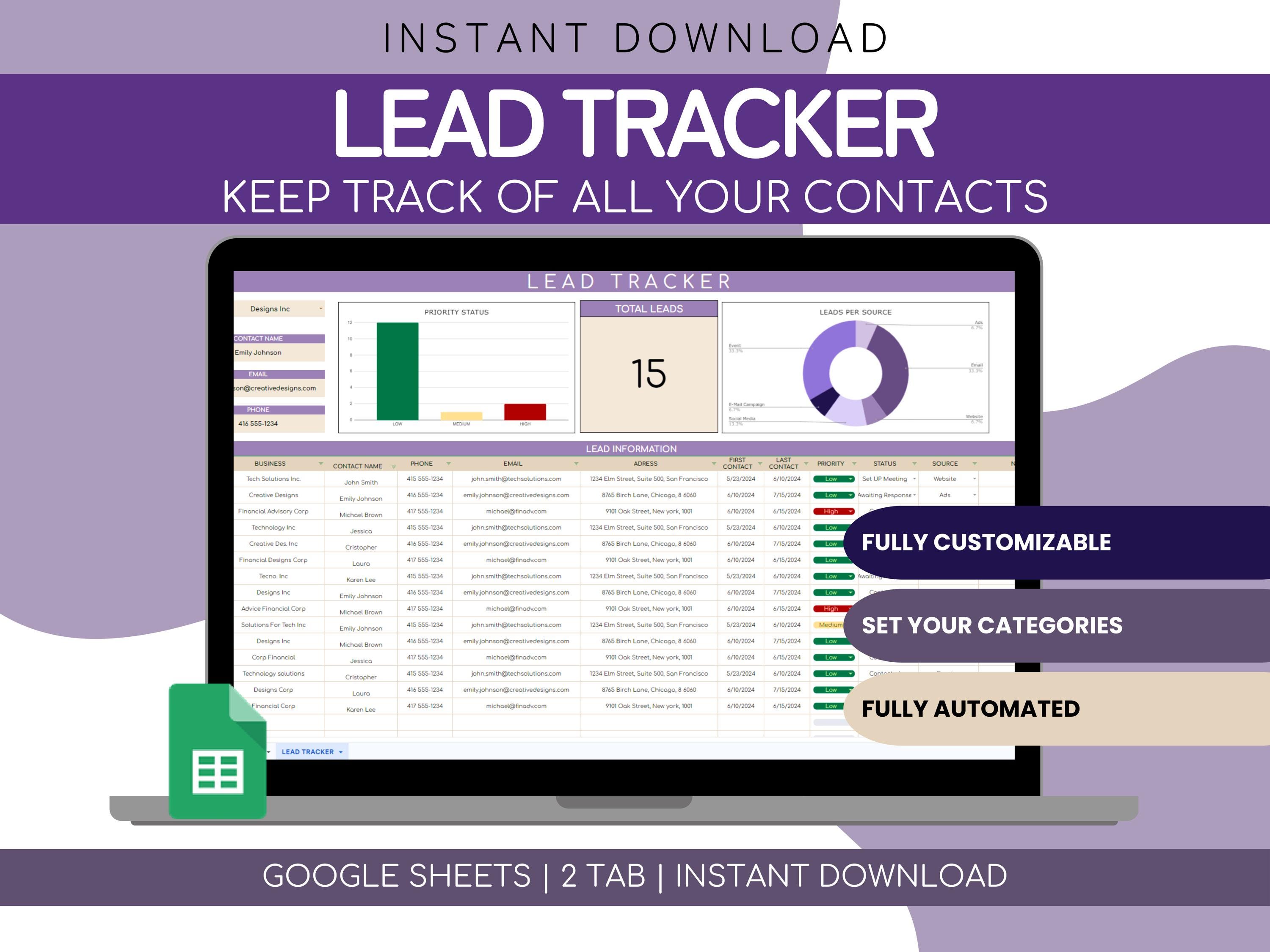 Lead Tracker Google Sheets | Digital Client Management | Communication ...