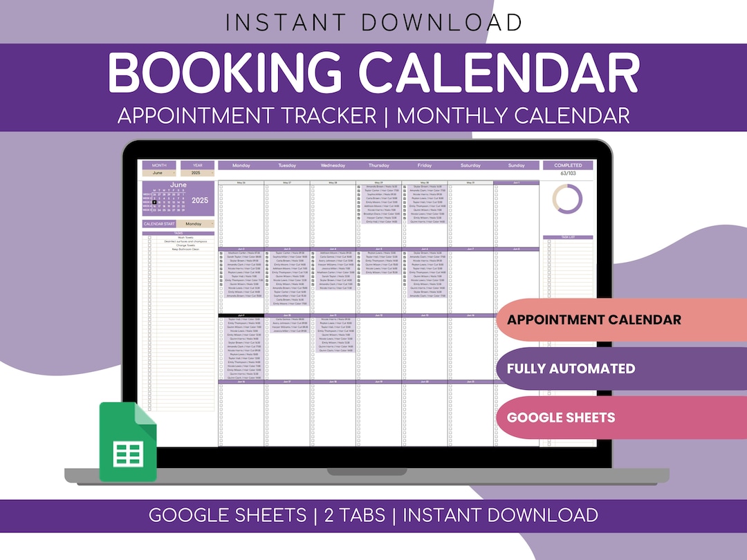 Booking Calendar Google Sheets | Appointment Tracker Spreadsheet ...